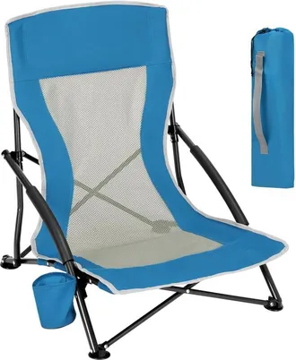 Woltu Woltu - Lot de 2 Chaise de Plage Pliable, Chaise Pliante Camping, Transat de Plage, Chaise de P&ecirc;che Portable, Fauteuil Pliant, Bleu