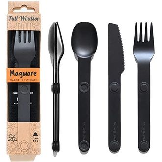Full Windsor Magware Magnetisches Camping-Besteck-Set, Reiseutensilien für Camping, Kochen und Essen im Freien, Messer, Gabel und Löffel, tragbares Besteck mit Tas