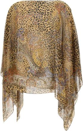 Etro Femme, Vestes, Multicolore, Taille: ONE Size Poncho Top en soie avec motif cachemire et animalier