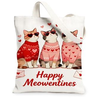 Generic Sac fourre-tout en toile motif chat mignon, motif coeur f&eacute;lin, sacs d&eacute;picerie, sacs d&eacute;picerie r&eacute;utilisables, saint valentin vintage l&eacute;ger toile lavabl