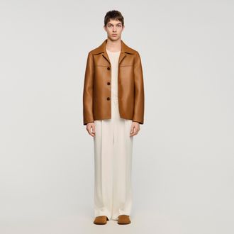 Sandro Blouson en cuir dagneau boutonn&eacute;