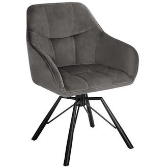 Woltu Chaise Bureau Pivotante &agrave; 360&deg;, Chaise Salle &agrave; Manger Scandinave, en Velours, Assise Rembourr&eacute;e, Pieds en M&eacute;tal, Gris Fonc&eacute;