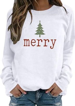 Generic HUIFUAO Sweat-shirt de Noël amusant pour femme - Haut de sapin de Noël amusant - Grande taille - Haut à manches longues - Pull fantaisie - Cadeau de v