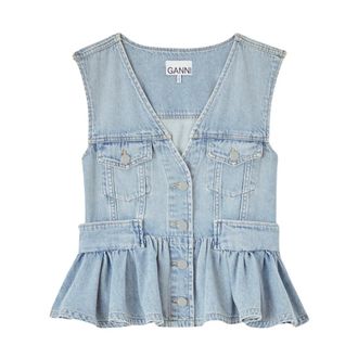 Ganni Femme, Vestes, Bleu, Taille: 38 FR Gilet p&eacute;plum en denim l&eacute;ger