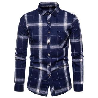 Generic Chemises habill&eacute;es &agrave; carreaux pour homme, coupe r&eacute;guli&egrave;re, formelles, manches longues, flanelle, d&eacute;contract&eacute;es, &agrave; carreaux tartan, chemises de b&ucirc;chero