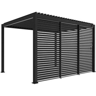 Sweeek Pergola bioclimatique Triomphe 3x4 + 3 persiennes 130cm pour le c&ocirc;t&eacute; de 4m. panneau brise vue. L 400 x P 300 x H 250 cm
