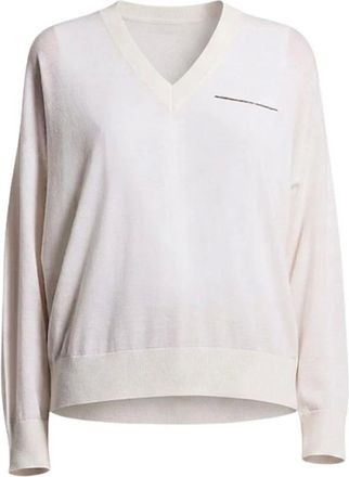 PESERICO Femme, Pulls, Blanc, Taille: 38 FR V-neck Long Sleeve Sweater