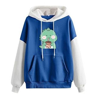 Generic Sweat &agrave; capuche &agrave; manches longues pour femme Motif dinosaure, bleu, XXL