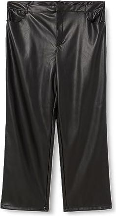 Noisy May Noisy may Nmandy Yolanda PU Hw Pantalon Large Curve, Noir, W46 Femme