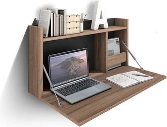 HERDASA Bureau mural, modèle TURIN, en mélamine. Noyer-Graphite