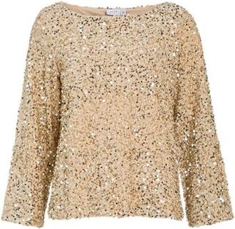Vila Vila Boat Neck Sequin Top/Vol Vifaith Haut à col Bateau L/S à Paillettes, Amande givrée, S Femmes