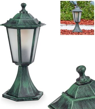 HOFSTEIN Au&szlig;enwegeleuchte Loria, Sockelleuchte aus Metall/Glas in Schwarz-Gr&uuml;n/Milchglas, Wechselscheiben in Klar, Wegeleuchte in antikem Look, 37 cm, Gartenbe