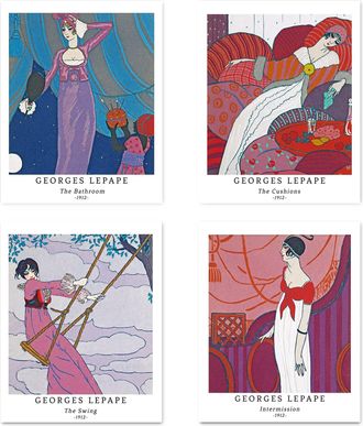 Berkin Arts Kunstdruck Ungerahmt Illustration Bilder Set von 4, Poster Gr&ouml;&szlig;e: 28x35 cm Premium Kunstpapier Wanddeko Frauen Portrai Realismus Einzigartiges Geschen