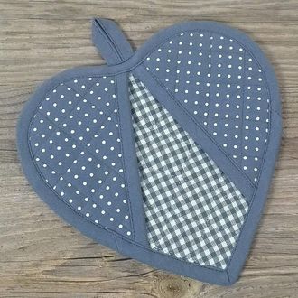 Matches 21 matches21 Topflappen Untersetzer Landhaus Premium LINA Herzform Punkte & Karo Hitzeschutz Küche 20x20 cm 1 STK - blau