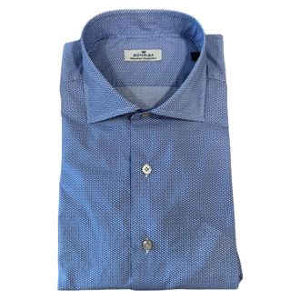 Sonrisa Chemise en coton &agrave; micro-motifs - Homme - Chemises - Bleu - Taille: 2XL