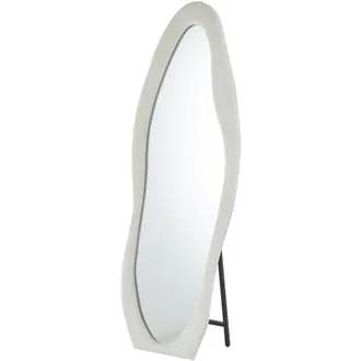 Menzzo Miroir en pied d&eacute;coratif design ondul&eacute; Pierrot 70x170cm Velours Cr&egrave;me