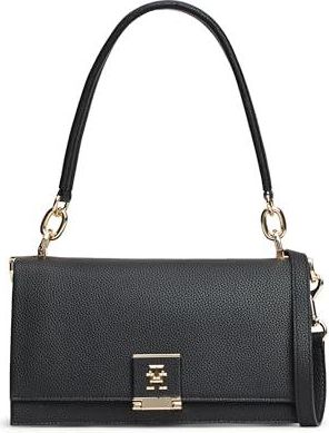 Tommy Hilfiger Leather Shoulder Bag with Removable Crossbody Strap, Sac à bandoulière Femme, Noir, Taille Unique
