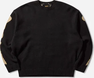 KAPITAL Men s 5G Wool Bone Crewneck Sweater Black