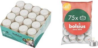 Bolsius Bundle of Bolsius Teelichter Clear Cup im Karton - Brenndauer 8 Stunden Wei&szlig; + Bolsius D-light Teelichter 75 St&uuml;ck im Beutel Brenndauer 4 Stunden Wei&szlig;