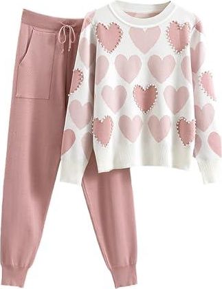 Generic Survêtement pour femme - Ensemble chaud dhiver 2025 - Cadeau dhiver pour la Saint-Valentin - Amour - Ample - Décontracté - Avec poche et pantalon à ma