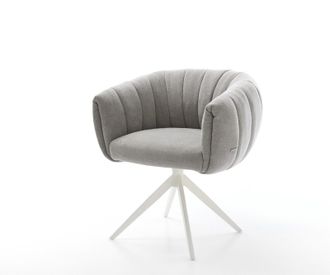 DELIFE Drehstuhl Jada-Flex Strukturstoff Soft Grau Kreuzgestell breit Wei&szlig; 360&deg; drehbar Wippfunktion Taschenfederkern, Esszimmerst&uuml;hle
