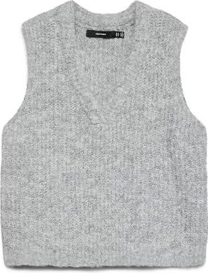 Vero Moda Vmnovah Rib SL V-Neck Vest Noos, Mélange de Gris Moyen, XL Femme