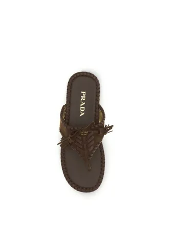 Prada Womens Thong Sandals Cacao Calf Leather