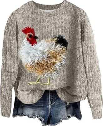 Generic Pull de Noel Femme Moche Pull Noel Drole Sweatshirt sans Capuche a Col Rond Et Imprimé Chien en Grosse Maille 3D Collection Noël 2025 Haut en Grosse M