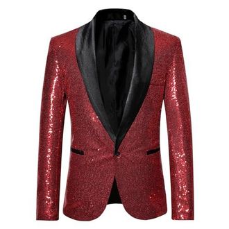 Generic Blazer de bal &agrave; paillettes brillantes pour homme style disco ann&eacute;es 70 pour homme, discoth&egrave;que, soir&eacute;e brillante, style discoth&egrave;que, &agrave; un bouton, mant