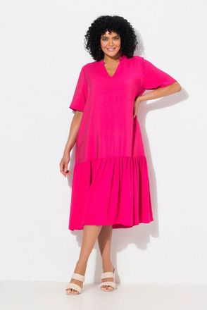 Ulla Popken Midikleid Midikleid Volantsaum A-Linie V-Ausschnitt Halbarm