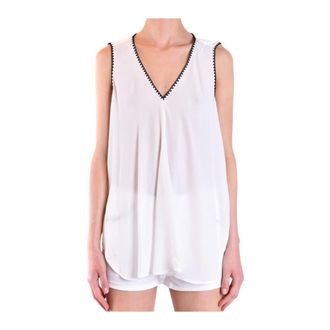 Dondup Femme, Blouses et Chemises, Blanc, Taille: 34 FR D&eacute;bardeur sans Manches &agrave; Col en V D&eacute;gag&eacute;