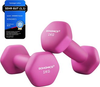 Songmics Kurzhantel 2 St&uuml;ck 2x1 kg Hanteln Kurzhanteln Hexagon Neopren Beschichtung f&uuml;r Krafttraining Fitness Zuhause (Rosa) SYL902P01