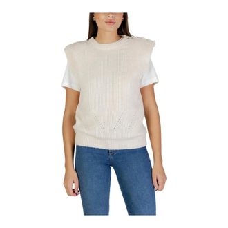 Ichi Ichi, Femme, Pulls, Beige, Taille: 36 FR Gilet sans manches &agrave; col rond