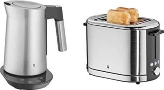 WMF Kineo Wasserkocher mit Temperatureinstellung 1,6l, Kalkfilter, 3000W & Lono Toaster Edelstahl, Doppelschlitz Toaster mit Brötchenaufsatz, 2 Scheiben, 