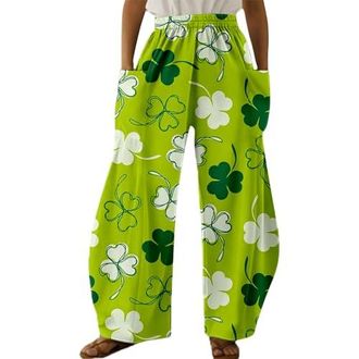Generic Tenue de la Saint-Patrick pour femme - Pantalon vert tr&egrave;fle irlandais &agrave; enfiler - Jambe large et confortable, 4 Rose vif, 4XL