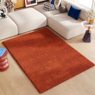 Tapiso Essence Tapis Shaggy Poils Longs Moderne Rouge Brique Uni Salon Chambre Adulte Enfant Descente de Lit Moelleux Super Soft Epais Oeko-TEX 140 x 200 cm