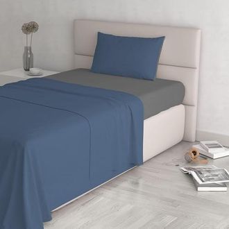 Italian Bed Linen Natural Color Bettwäsche Set, 100% Baumwolle, Avio/Rauch, Einzeln
