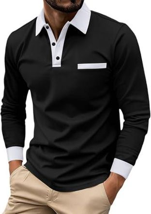 Generic Polo &agrave; manches longues pour homme avec col &agrave; revers et demi-bouton - Confortable - Doux &agrave; porter - &Eacute;vacuation de lhumidit&eacute; - Haut de sport pour le pri
