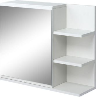 HOMCOM Armoire Miroir de Salle de Bain avec &eacute;tag&egrave;re 3 &eacute;tag&egrave;res lat&eacute;rales kit Installation Murale fourni en Bois Aspect Blanc-Blanc