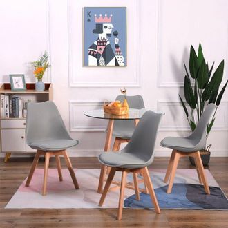 Eggree Eggree - Lot de 4 Chaises design contemporain nordique scandinave -pieds en bois de h&ecirc;tre massif - Gris
