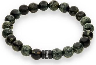 s.Oliver Herren Bracelet - Armband in Beadsoptik - IP Gr&uuml;n - Textilband verstellbar bis 22 cm - wasserfest & hautfreundlich