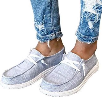 ORANDESIGNE Femme Espadrilles Slip On Chaussures en Toile Chaussures Bateau Mocassins à enfiler Filles Chaussures Plates Gris 38