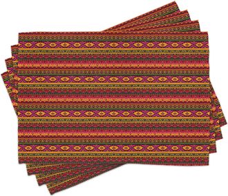 Abakuhaus aztekisch Platzmatten, Vintage Peruanische Motive, Waschbare Stoff Esszimmer Küche Tischdekorations Digitaldruck, Rubingrün