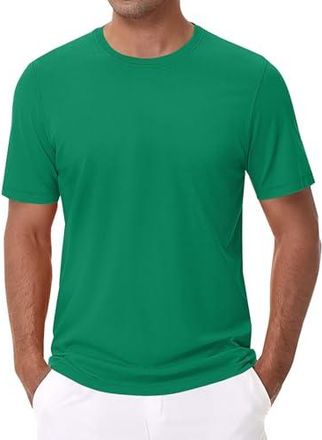 Generic T-shirt classique amusant à col rond et manches courtes pour homme Coupe ample Pour le sport, la course à pied, la gym, Vert, 3XL