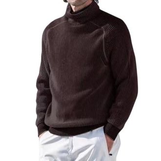 Generic Pull simple et tendance &agrave; col haut, d&eacute;contract&eacute; et confortable, mode dhiver, pull c&ocirc;tel&eacute; &agrave; manches longues pour homme, caf&eacute;, 3XL