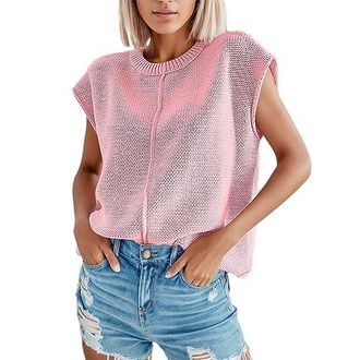 Generic Gilet sans Manche Femme Gilet Femme D&eacute;contract&eacute; Quotidien Ville Pull Uni Col Rond - Tricot Fin D&eacute;contract&eacute; pour Usage Quotidien