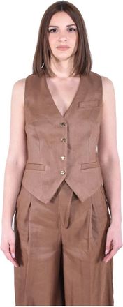 Elisabetta Franchi Femme, Vestes, Brun, Taille: 40 FR Gilet en m&eacute;lange de lin