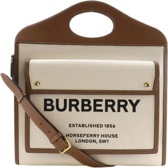 Burberry Pre-owned Sac Moyen Poche Toile Cuir Sac 2 voies - Femme - Pre-owned - Beige - Taille: ONE Size