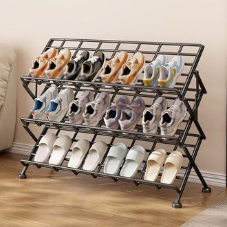 Generic Schuhregal aus Metall, Offenes Schr&auml;ges Schuhst&auml;nder, Platzsparendes Faltbares Schuhablage for Eingangsbereich, Wohnzimmer, Schlafzimmer und Balkon