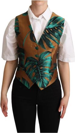 Dolce & Gabbana Jacquard Blatt Weste - - Jackets - Damen - Gr&uuml;n - M